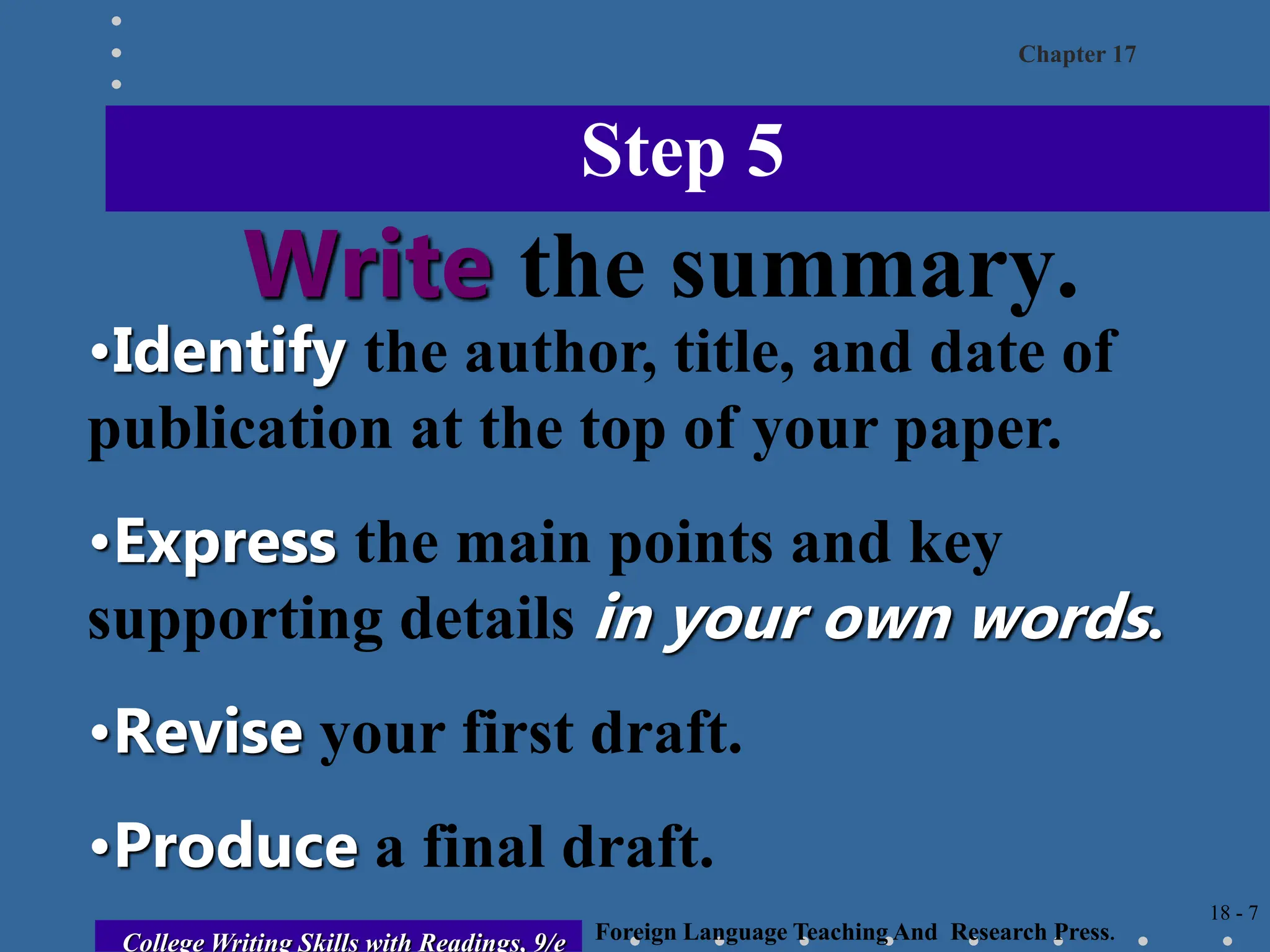 Chapter 17 Writing a Summary.ppt
