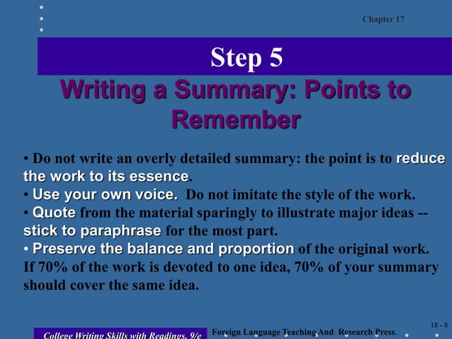 Chapter 17 Writing a Summary.ppt | College Planning | College Education