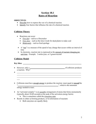 Chemistry - Chp 18 - Reaction Rates and Equilibrium - Notes | DOC