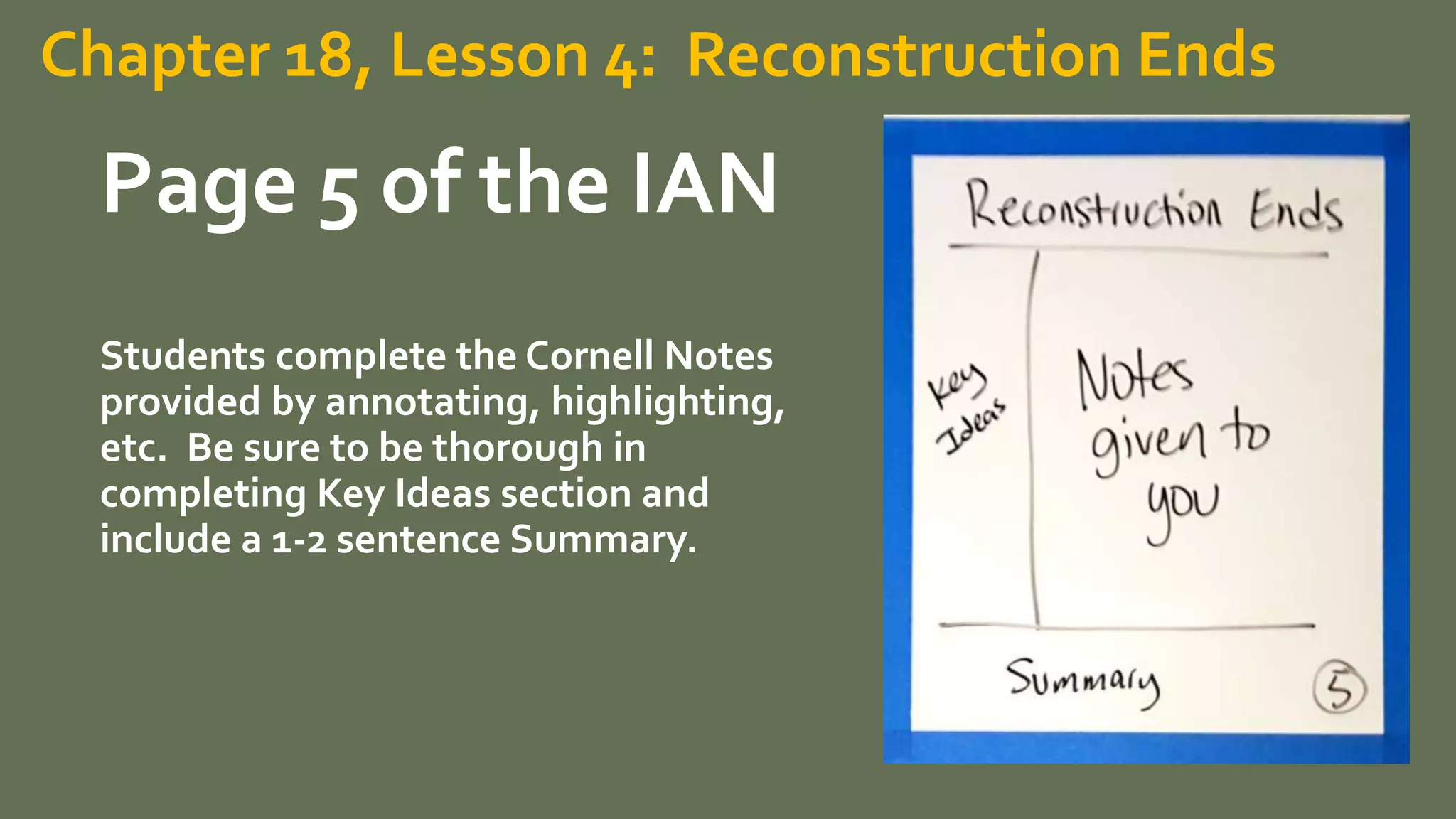 Chapter 18, lesson 3 and 4 reconstruction ends | PPTX | Drawing and ...