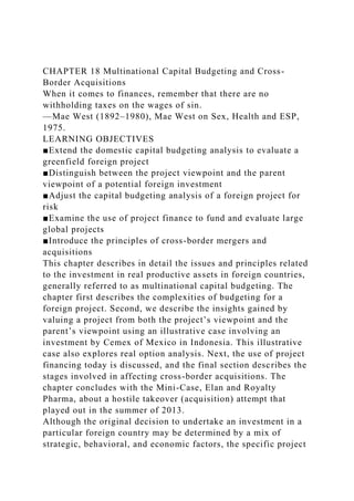 CHAPTER 18 Multinational Capital Budgeting and Cross-Border Acquis.docx