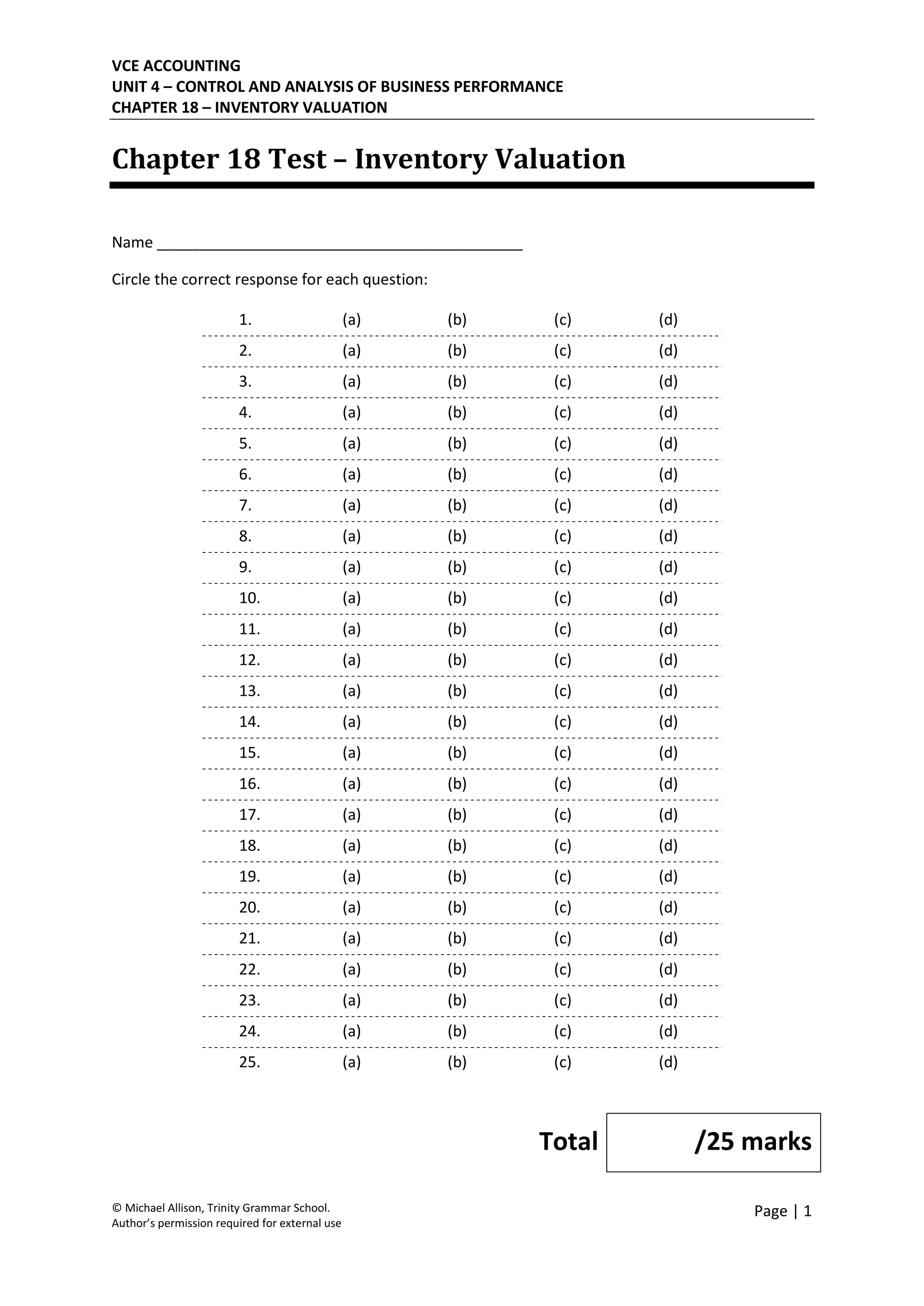 Chapter 18 Product Costs, Period Costs, NRV - Test | PDF