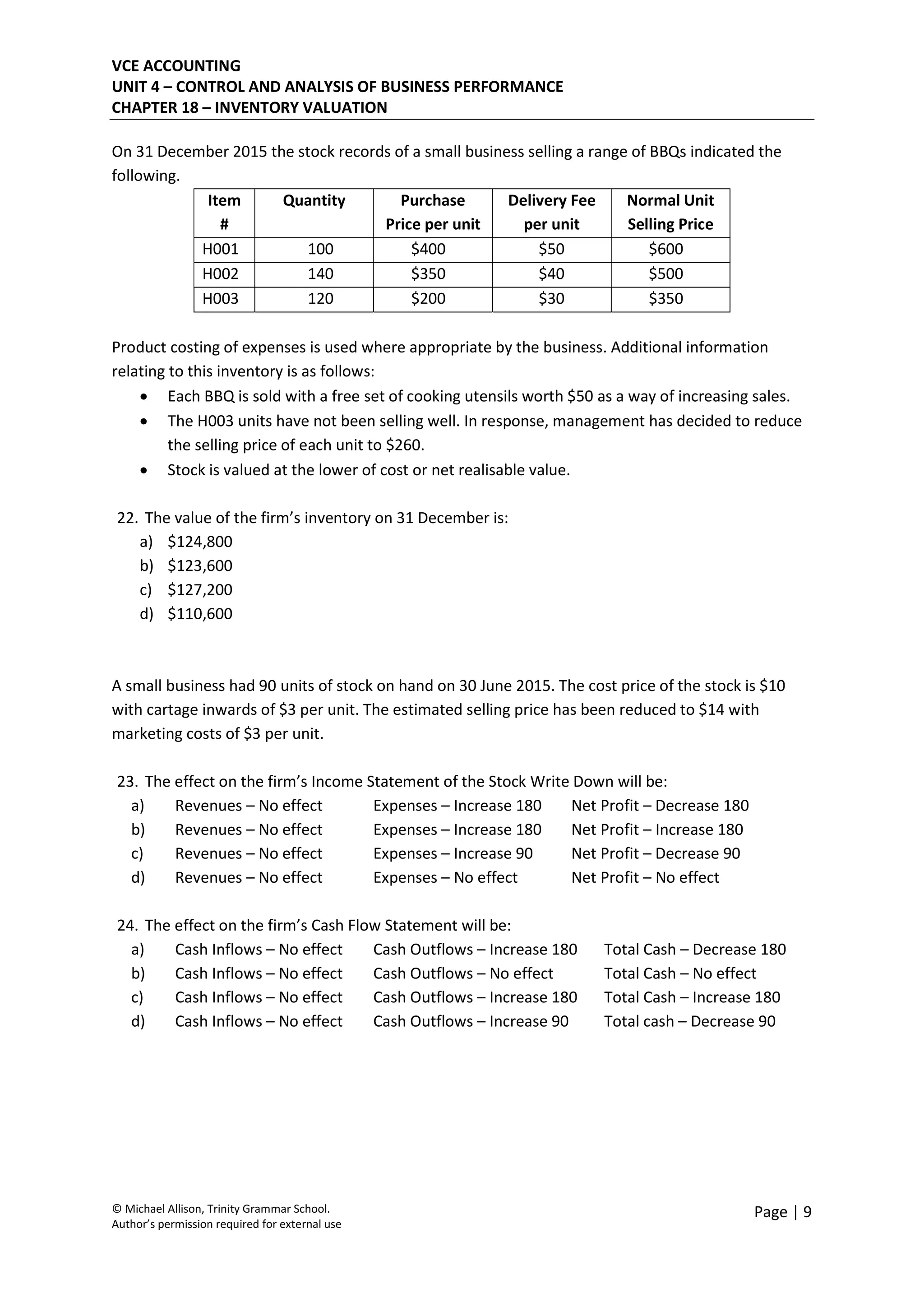 Chapter 18 Product Costs, Period Costs, NRV - Test | PDF