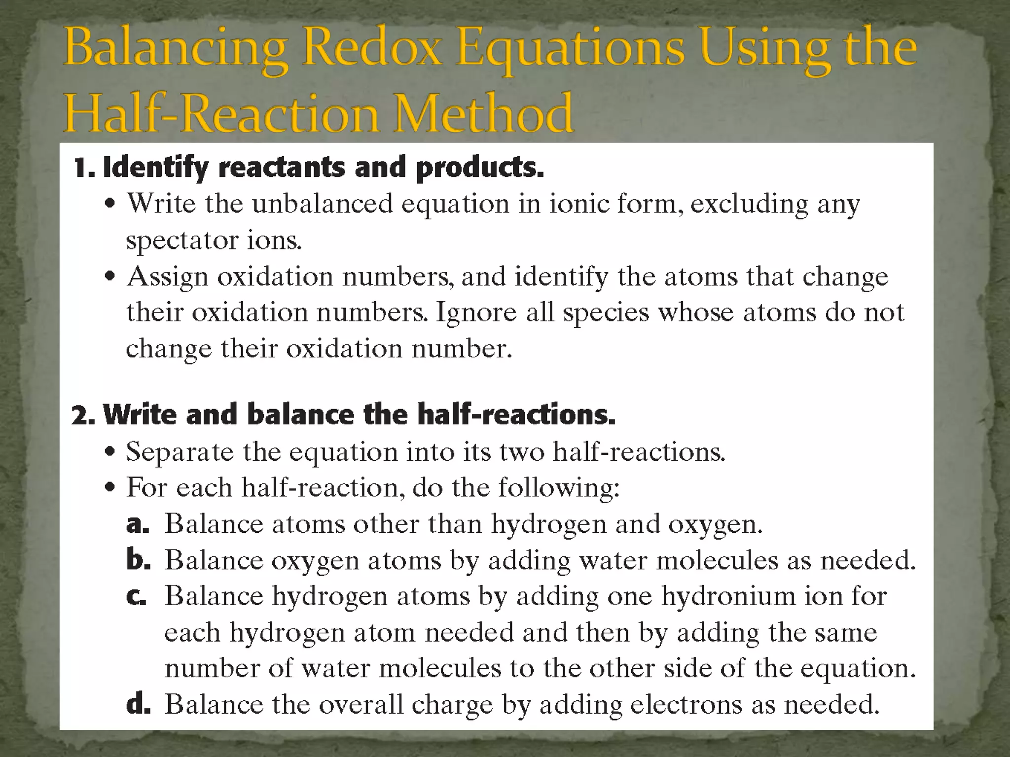 Chapter 19.2 : Balancing Redox Equations | PPTX