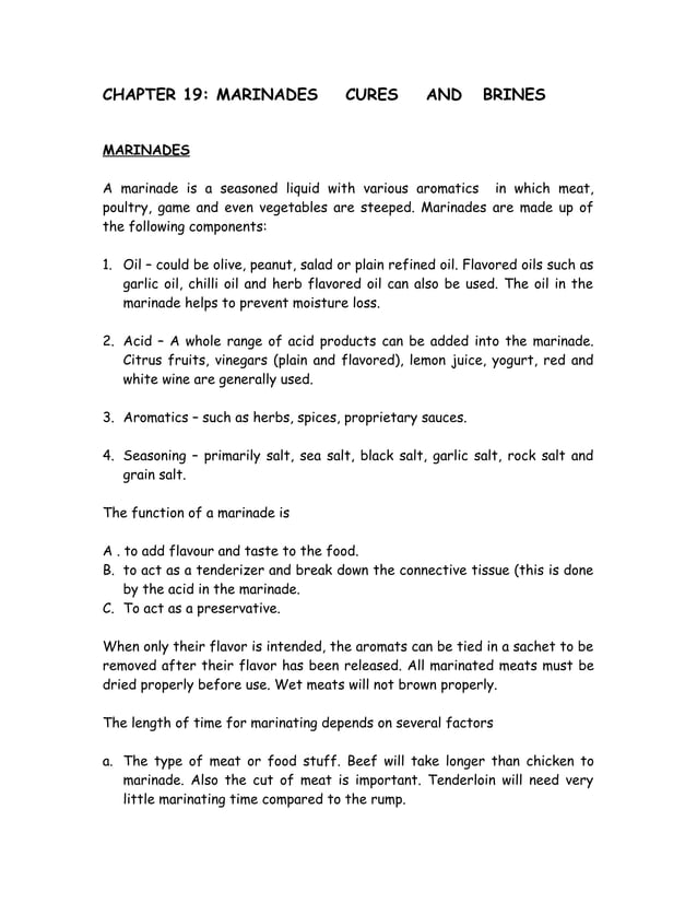 Chapter 19 marinades, cures and brines | DOC | Cooking | Food & Drink