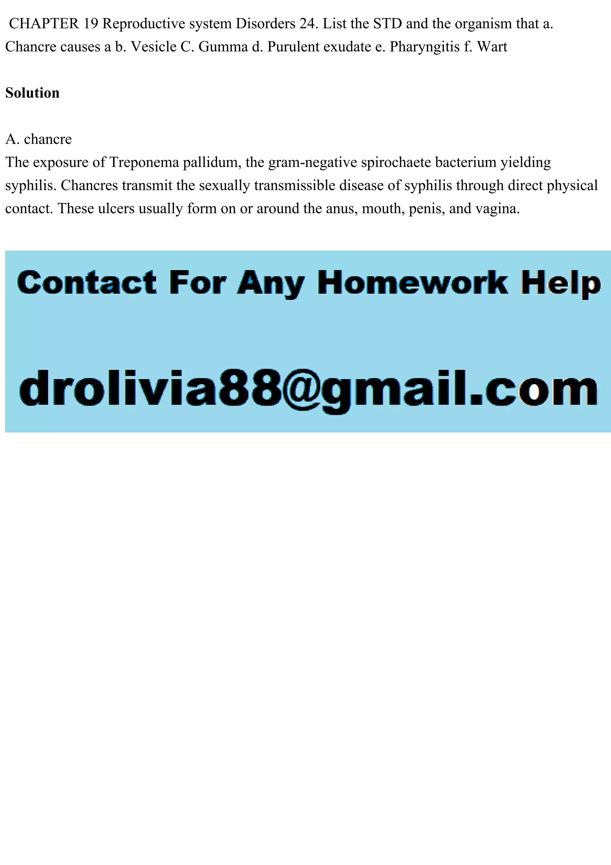 CHAPTER 19 Reproductive system Disorders 24. List the STD and the org.pdf
