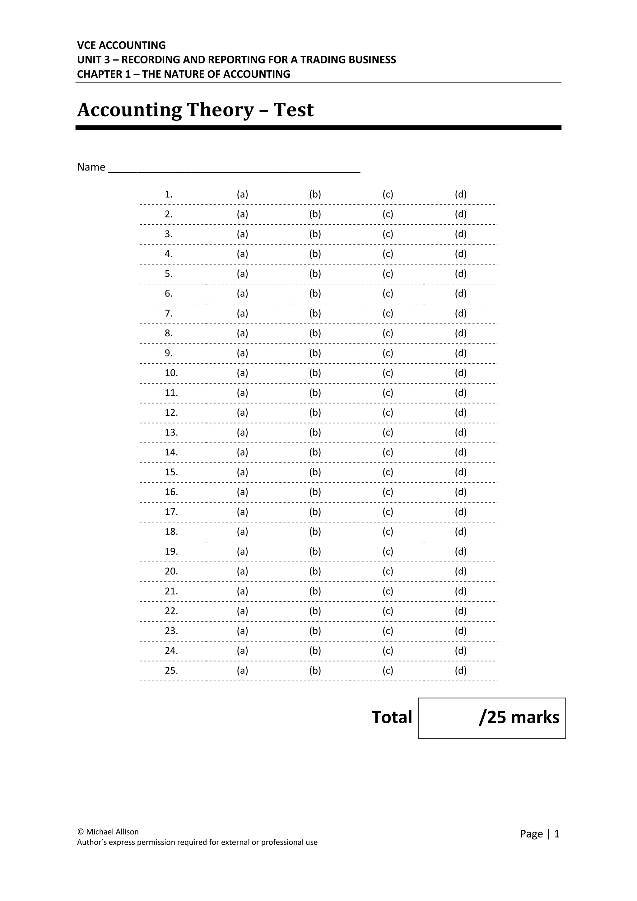 Chapter 1 Accounting Theory - Test | PDF