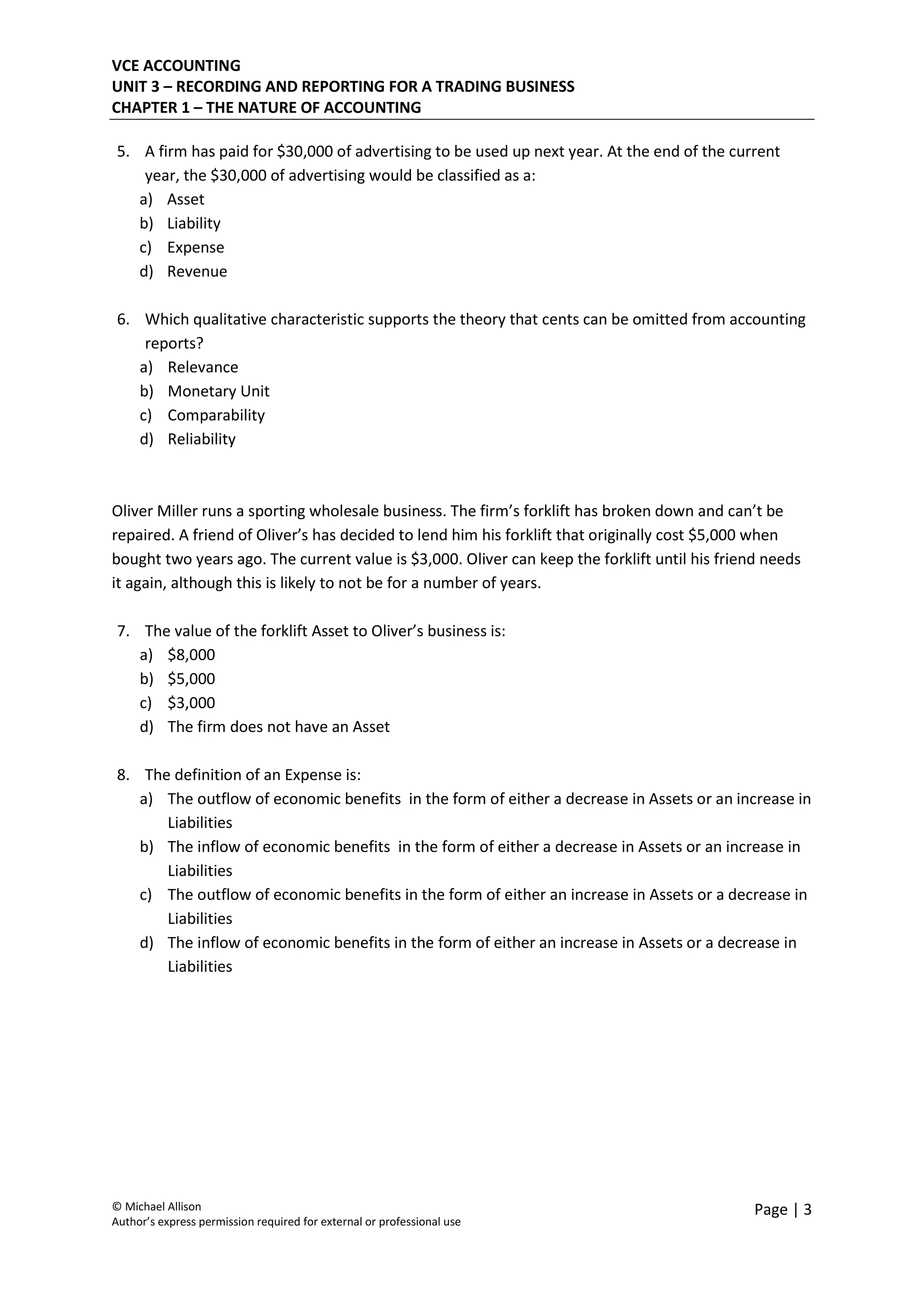 Chapter 1 Accounting Theory - Test | PDF