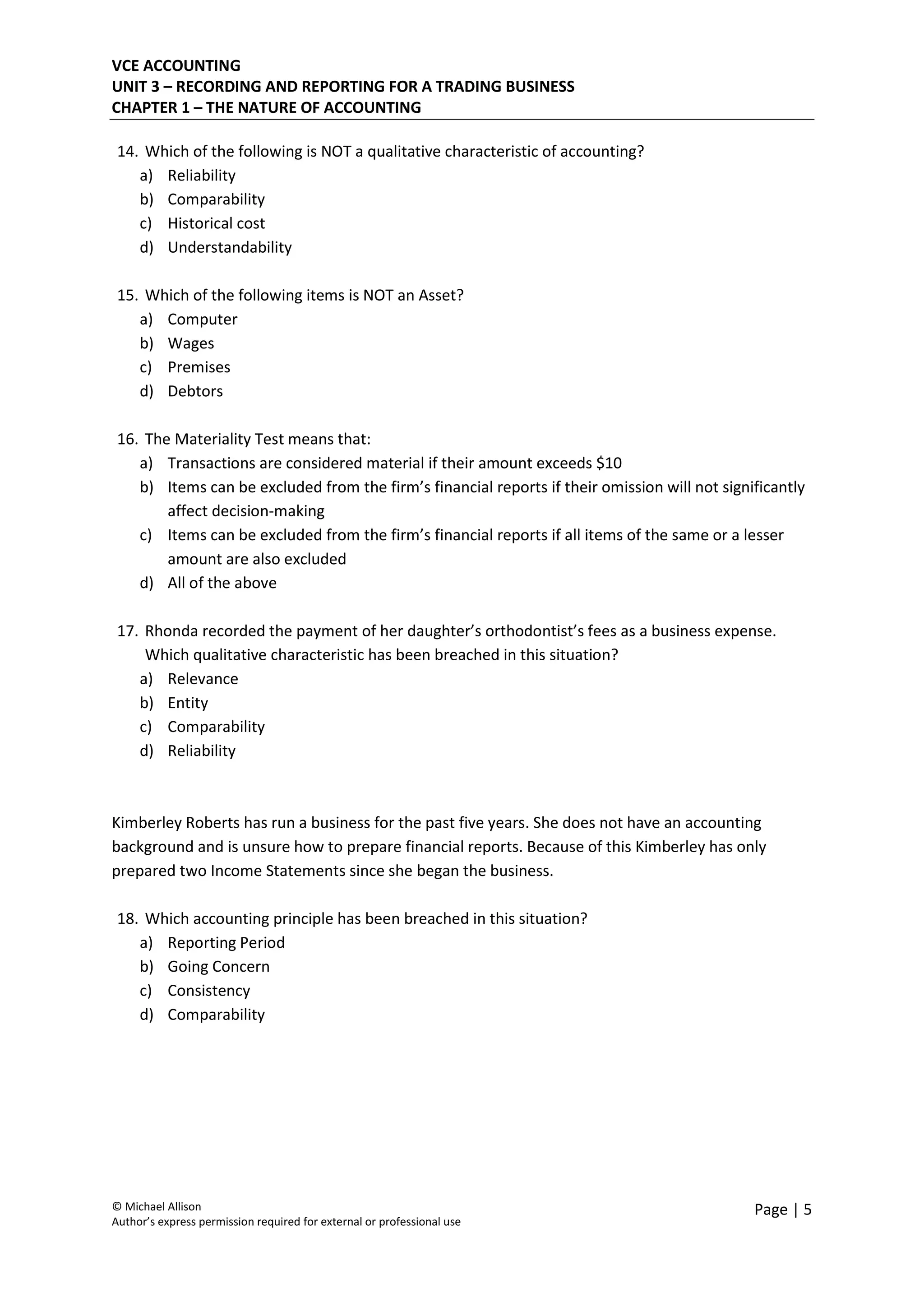 Chapter 1 Accounting Theory - Test | PDF