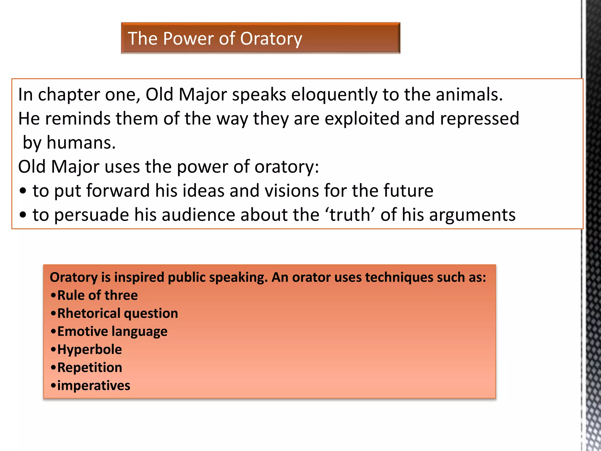 Chapter 1 - language techniques in Animal Farm - George Orwell | PPTX