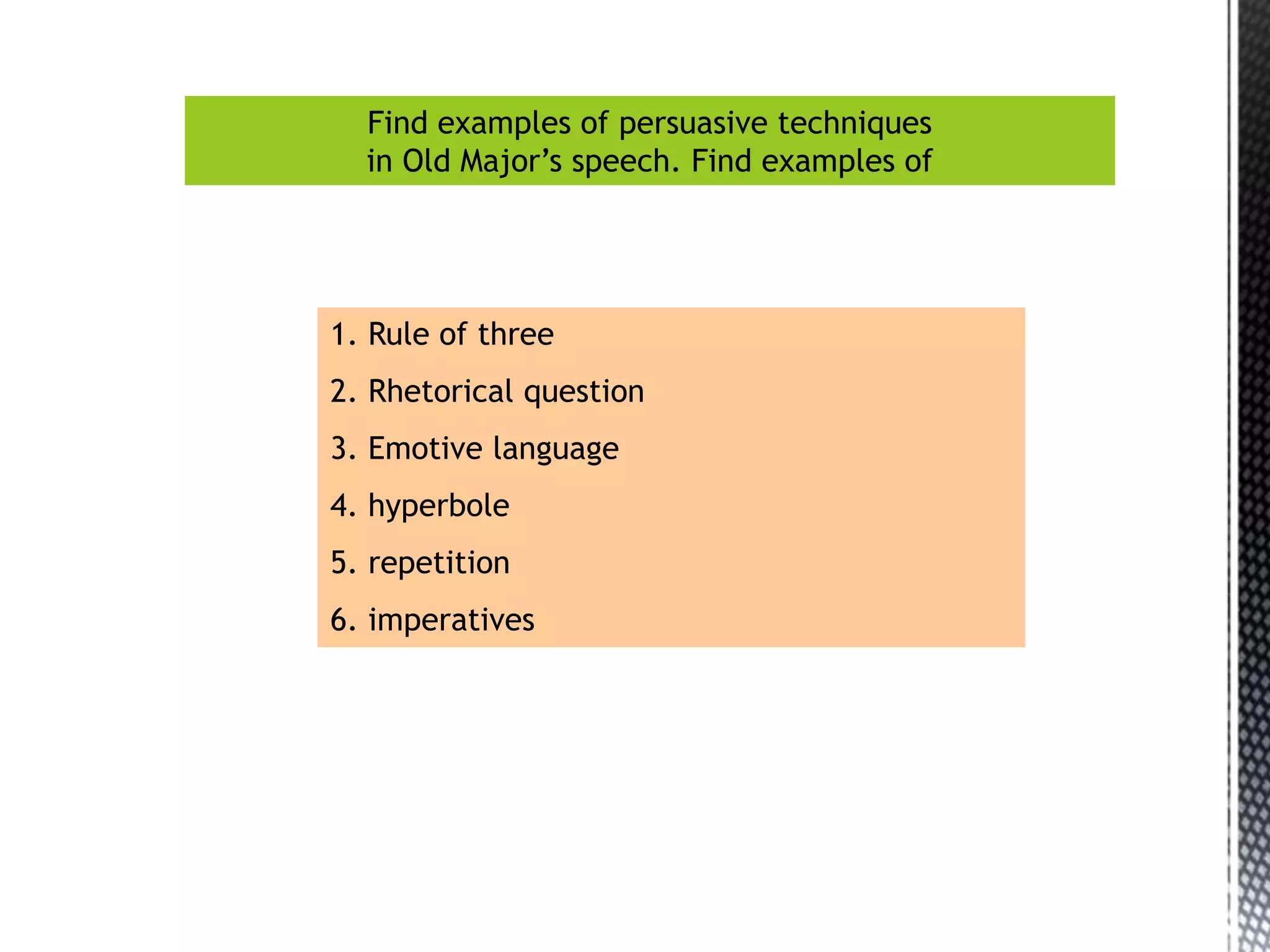 Chapter 1 - language techniques in Animal Farm - George Orwell | PPTX