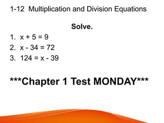 Chapter 1 & 2 warm ups | PPT