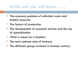 CHAPTER 1 BUSINESS ACTIVITY IGCSE CAMBRIDGE BST PPT | PPTX
