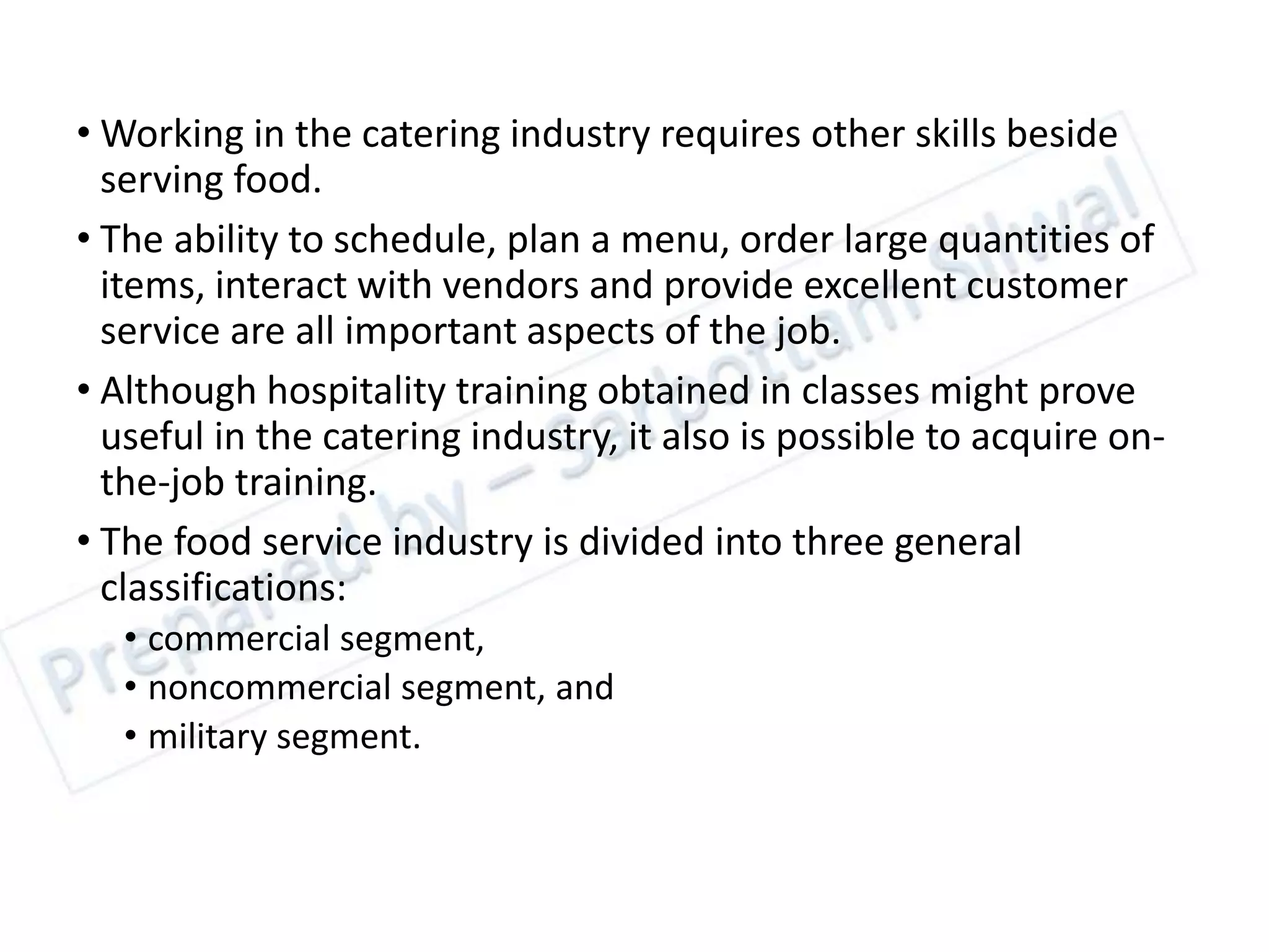 Chapter 1 catering industry | PDF