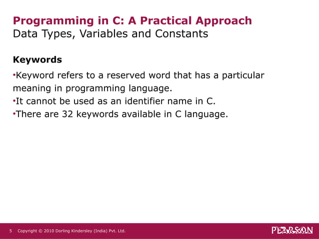 Chapter1 C Programming Data Types Variables And Constants Ppt