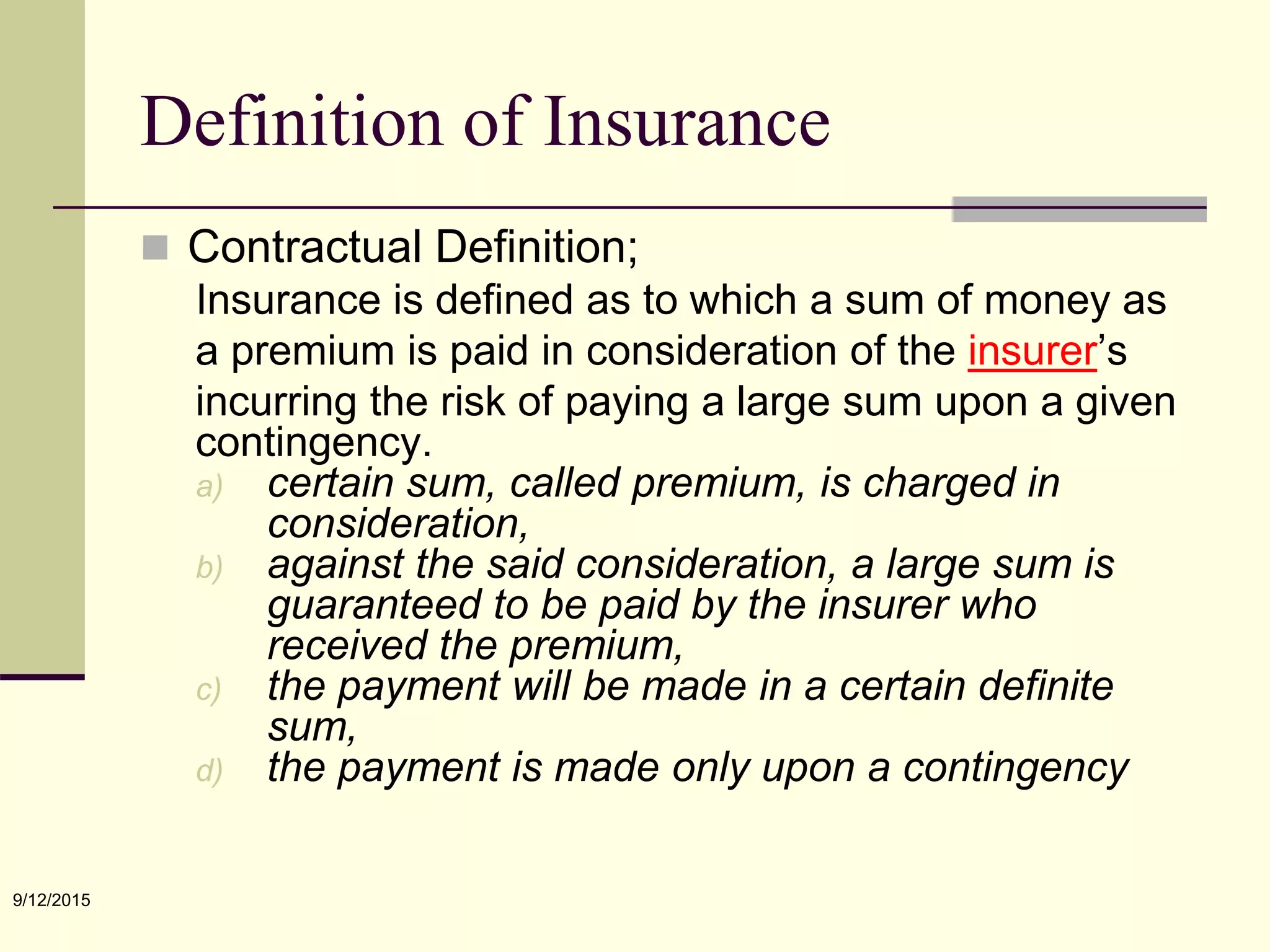 Chapter 1[definition and nature of insurance] | PPTX