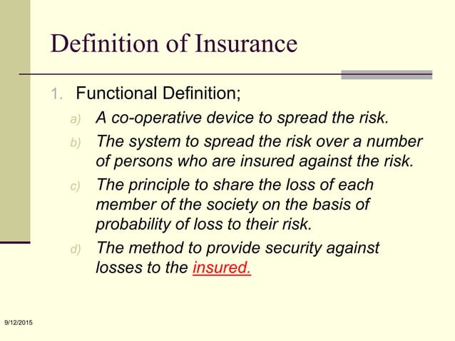 Chapter 1[definition and nature of insurance] | PPTX | Insurance ...