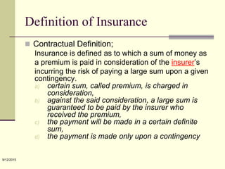 Chapter 1[definition and nature of insurance] | PPTX