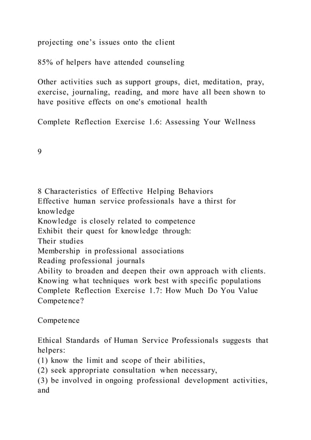 Chapter 1Eight Characteristics of the effective helper1 | DOCX | Mental Health | Diseases and ...
