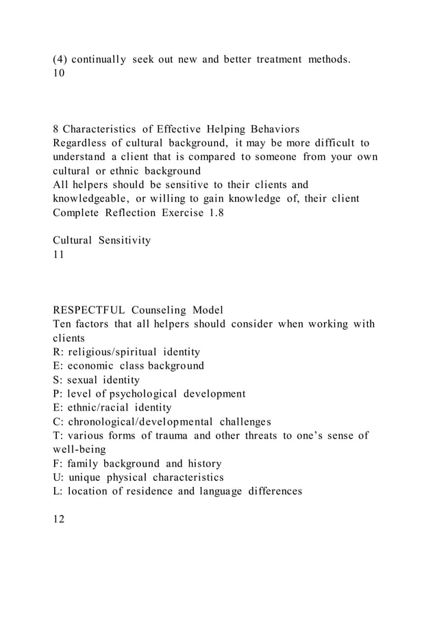 Chapter 1Eight Characteristics of the effective helper1 | DOCX | Mental Health | Diseases and ...