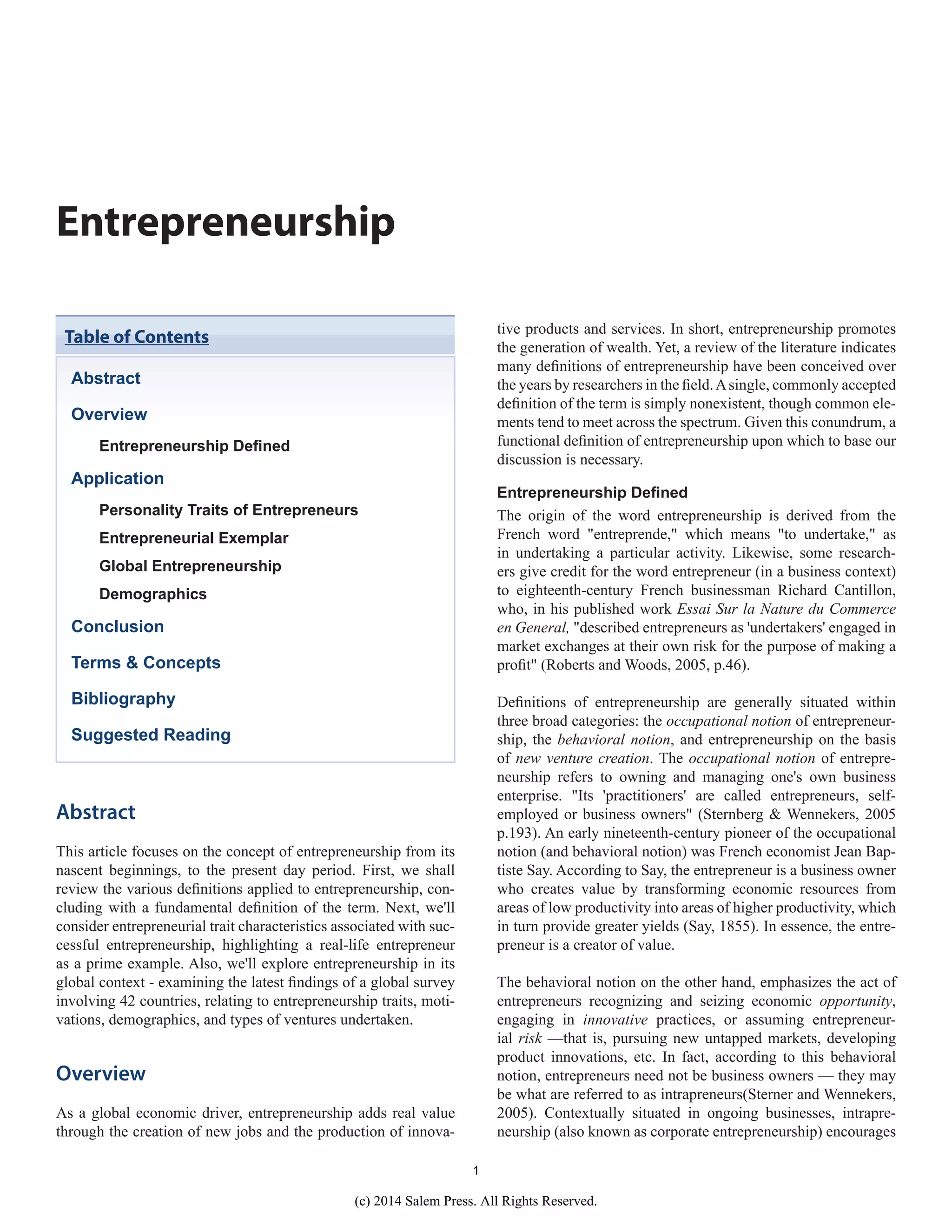 Chapter 1 entrepreneurship | PDF