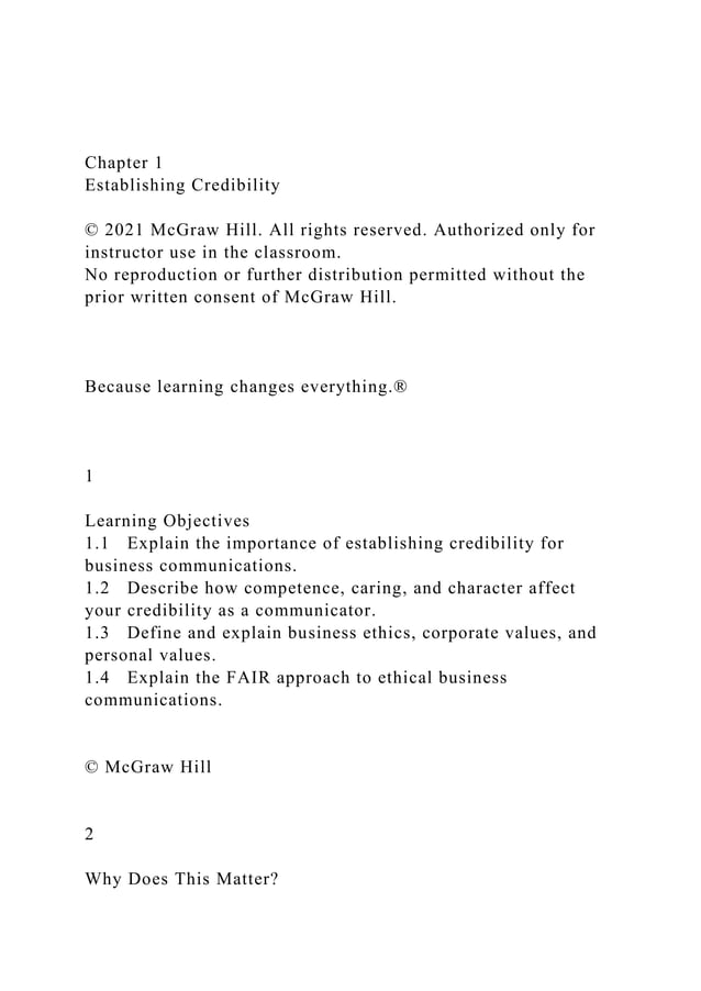 Chapter 1Establishing Credibility© 2021 McGraw Hill. All r.docx