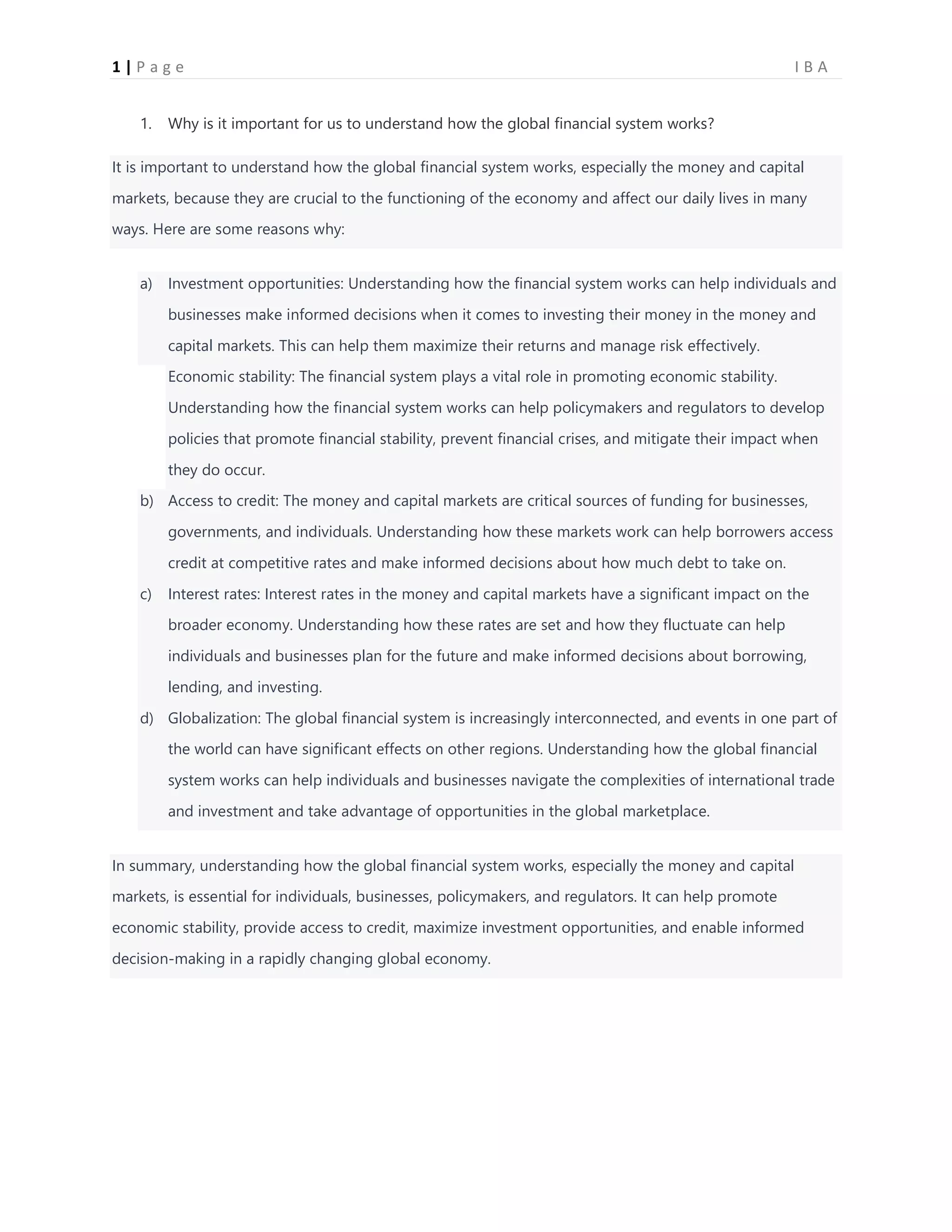 Chapter 1 Functions and Roles of the Financial System in the Global ...