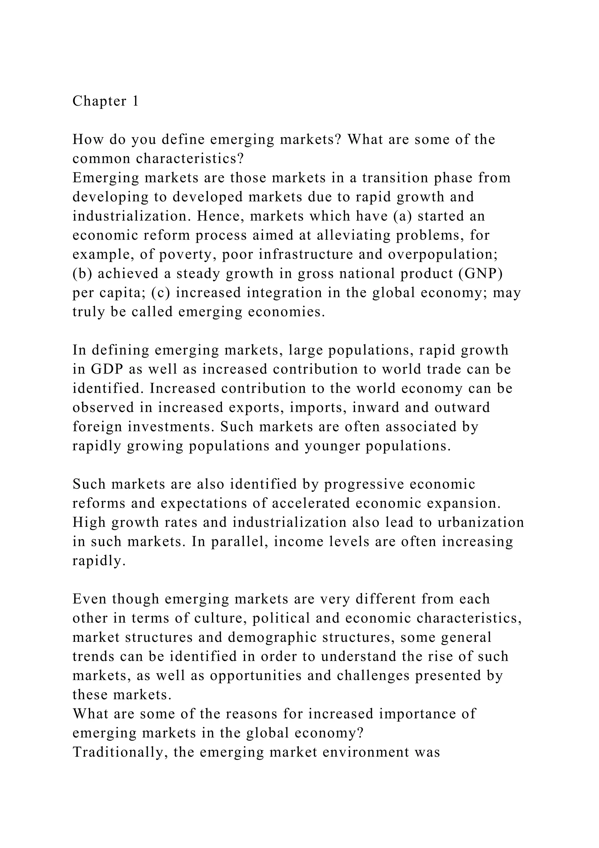 Chapter 1 How do you define emerging markets What are some of t.docx