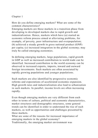 Chapter 1 How do you define emerging markets What are some of t.docx