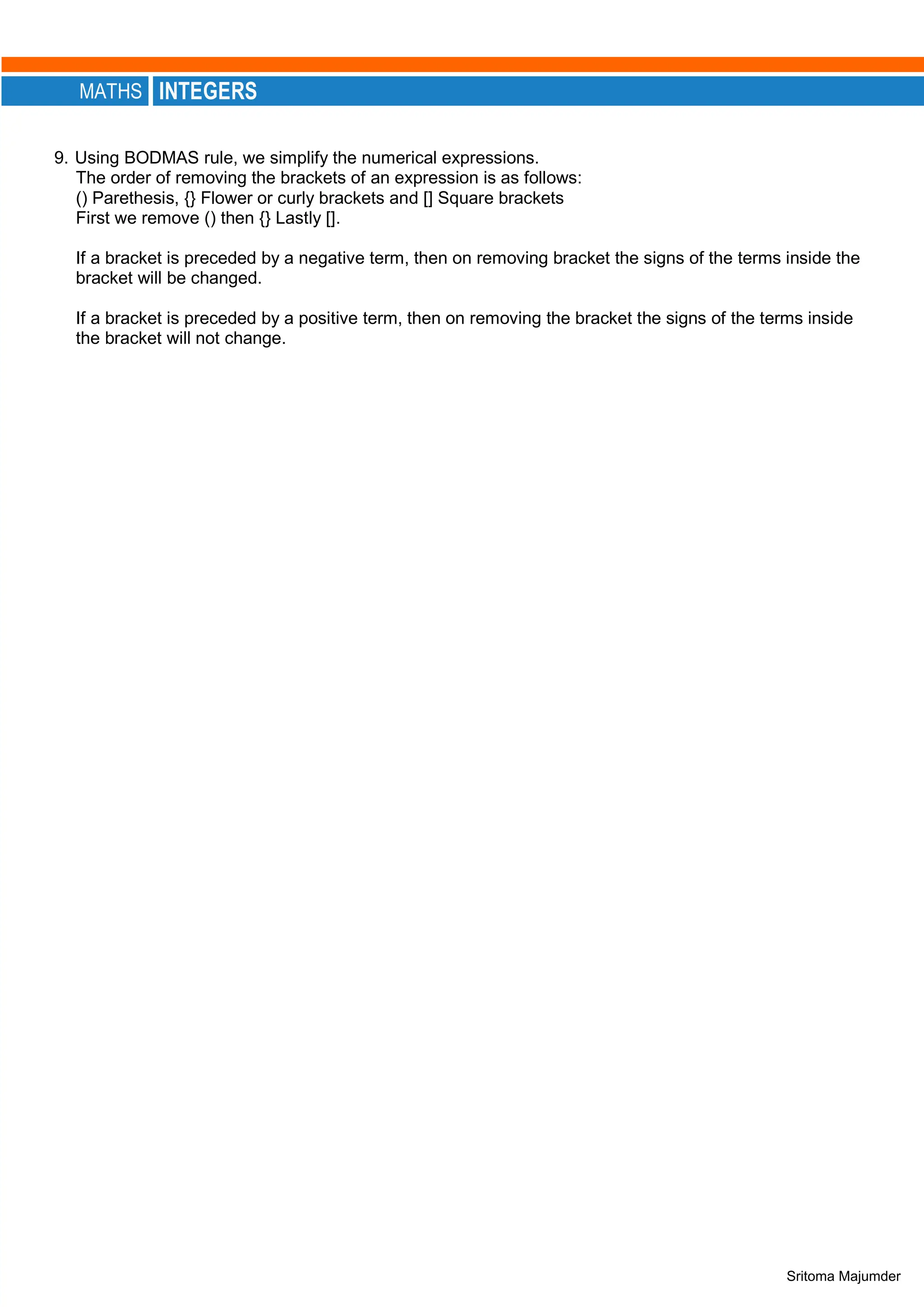 CBSE - Grade 7 - Mathematics - Ch 1 - Integers - Notes(PDF) | PDF