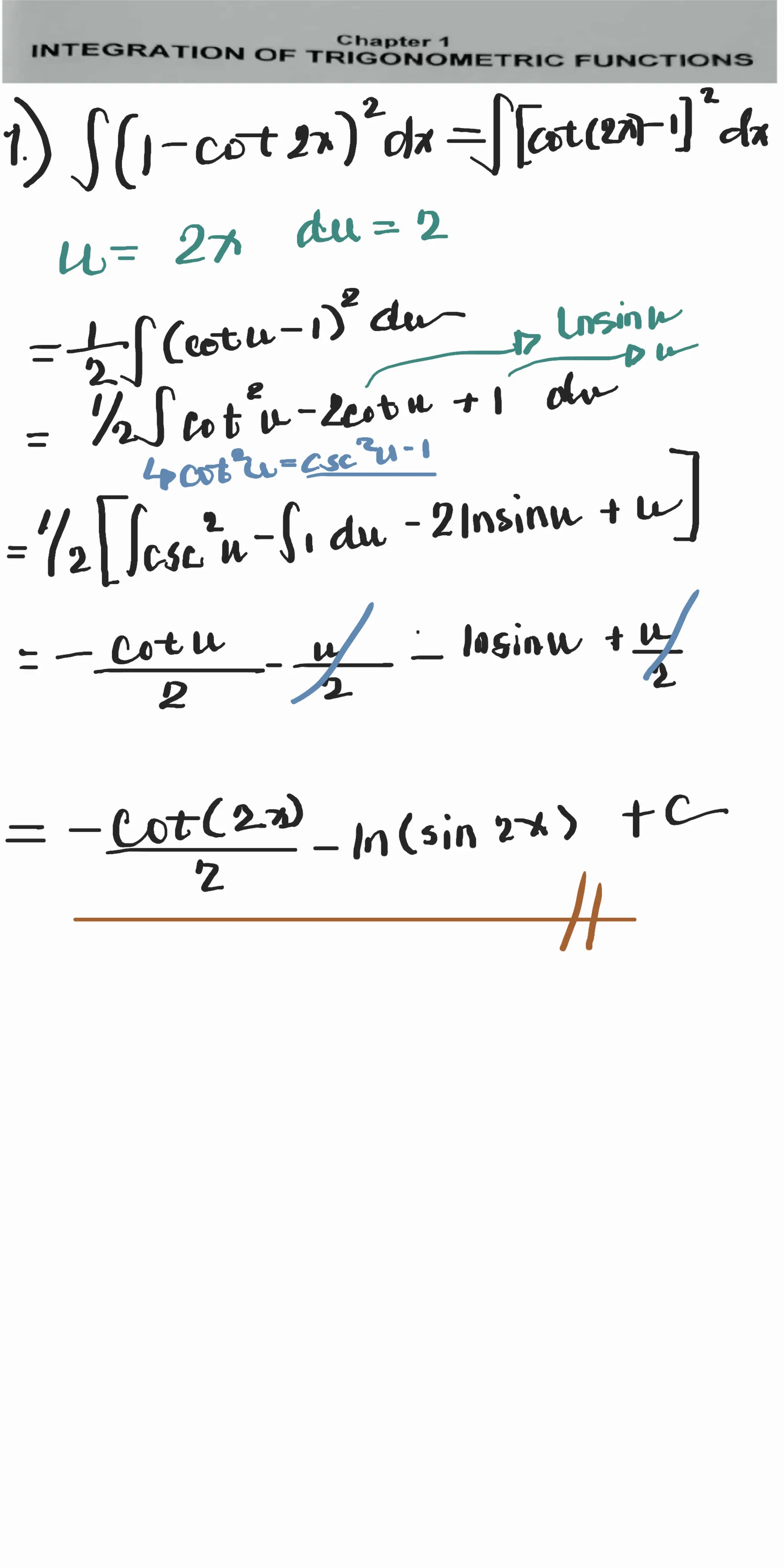 Integration Trigonometric Function 1 6 Only Pdf