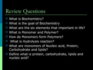 Chapter 1 intro biochem | PPT
