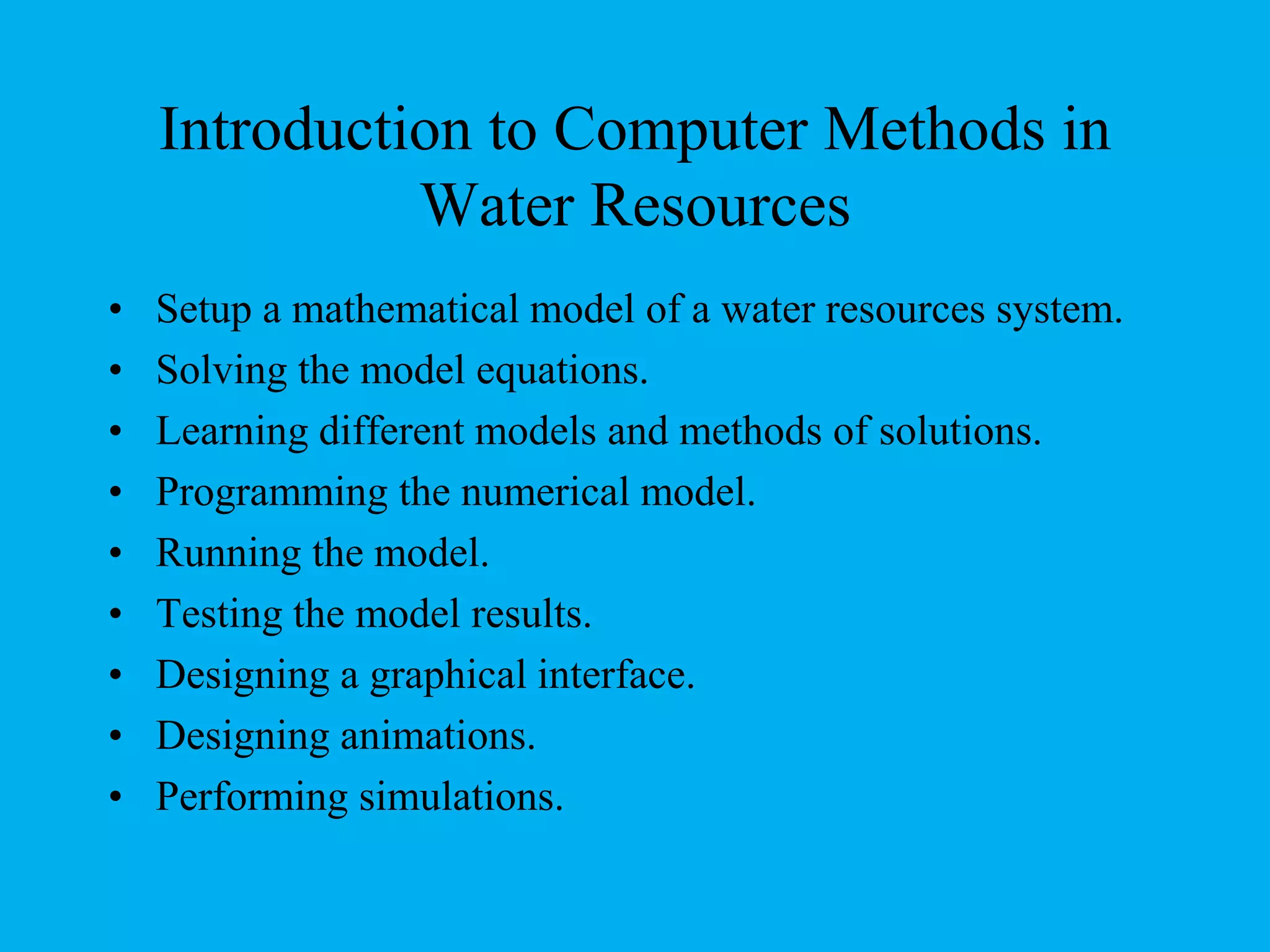 Soft Computing and Simulation in Water Resources: Chapter 1 introduction | PPT