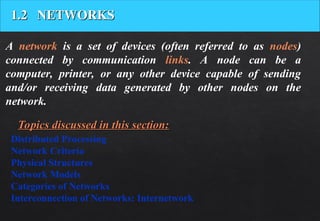 Chapter 1 Introduction.ppt talks about basic components of a network | PPT