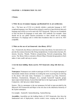 Chapter 1 introduction to .net