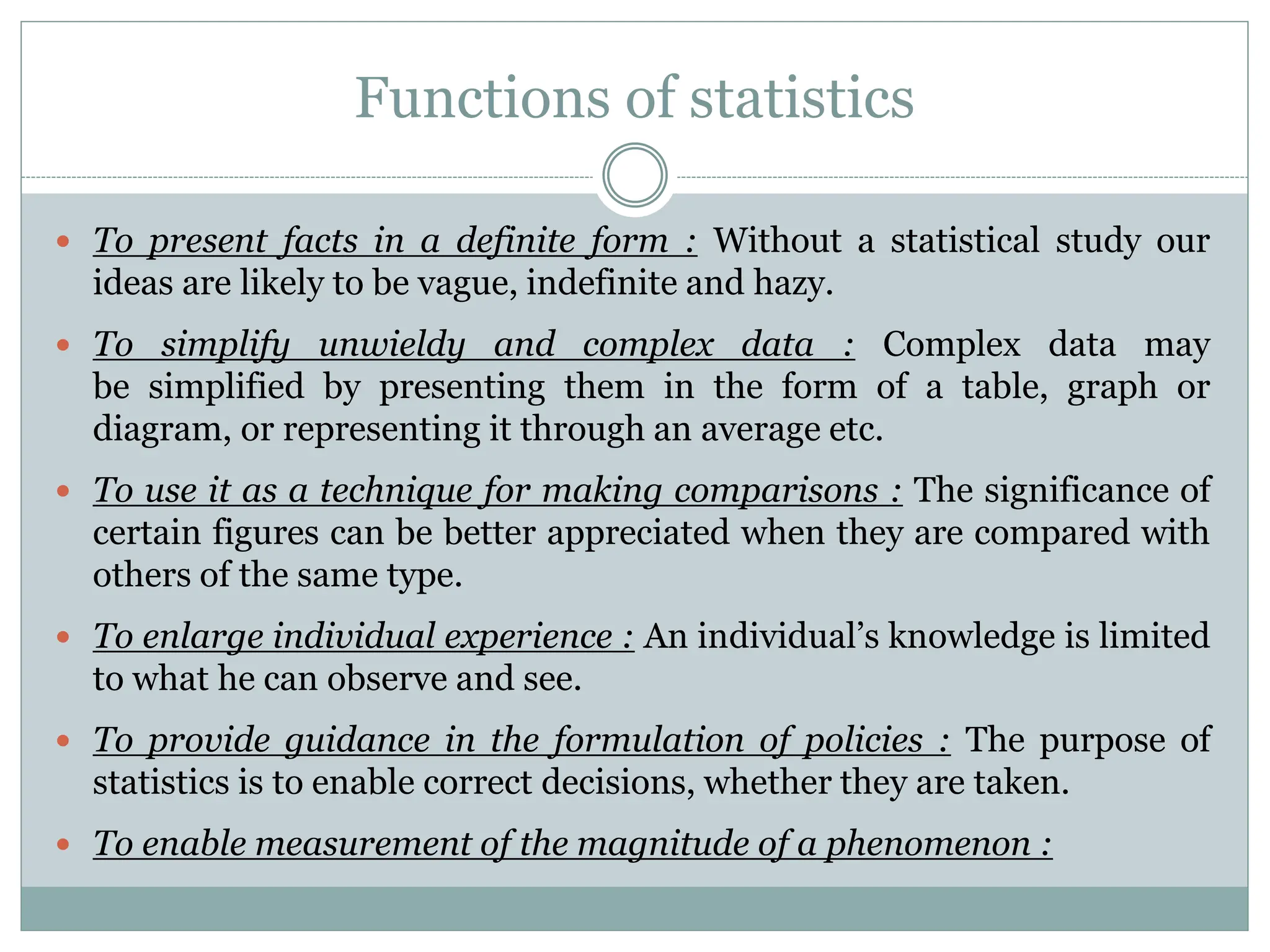Chapter 1 Introduction to statistics, Definitions, scope and ...