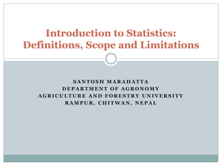 Chapter 1 Introduction to statistics, Definitions, scope and ...