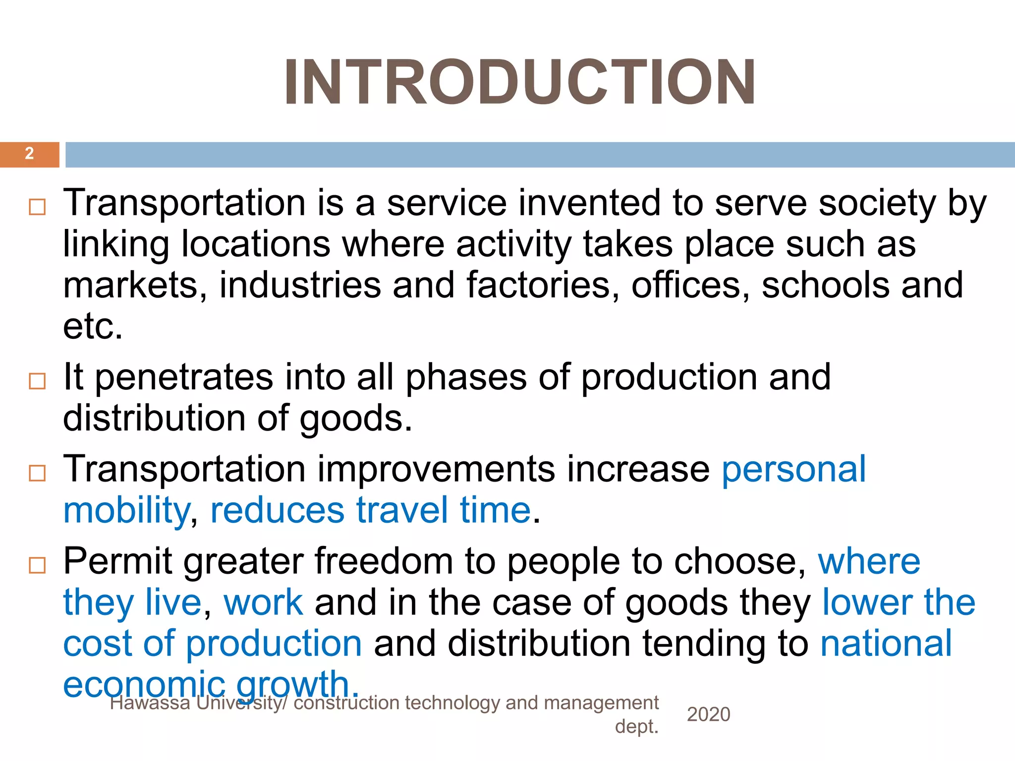 Chapter 1 introduction to transport system and planning | PPTX