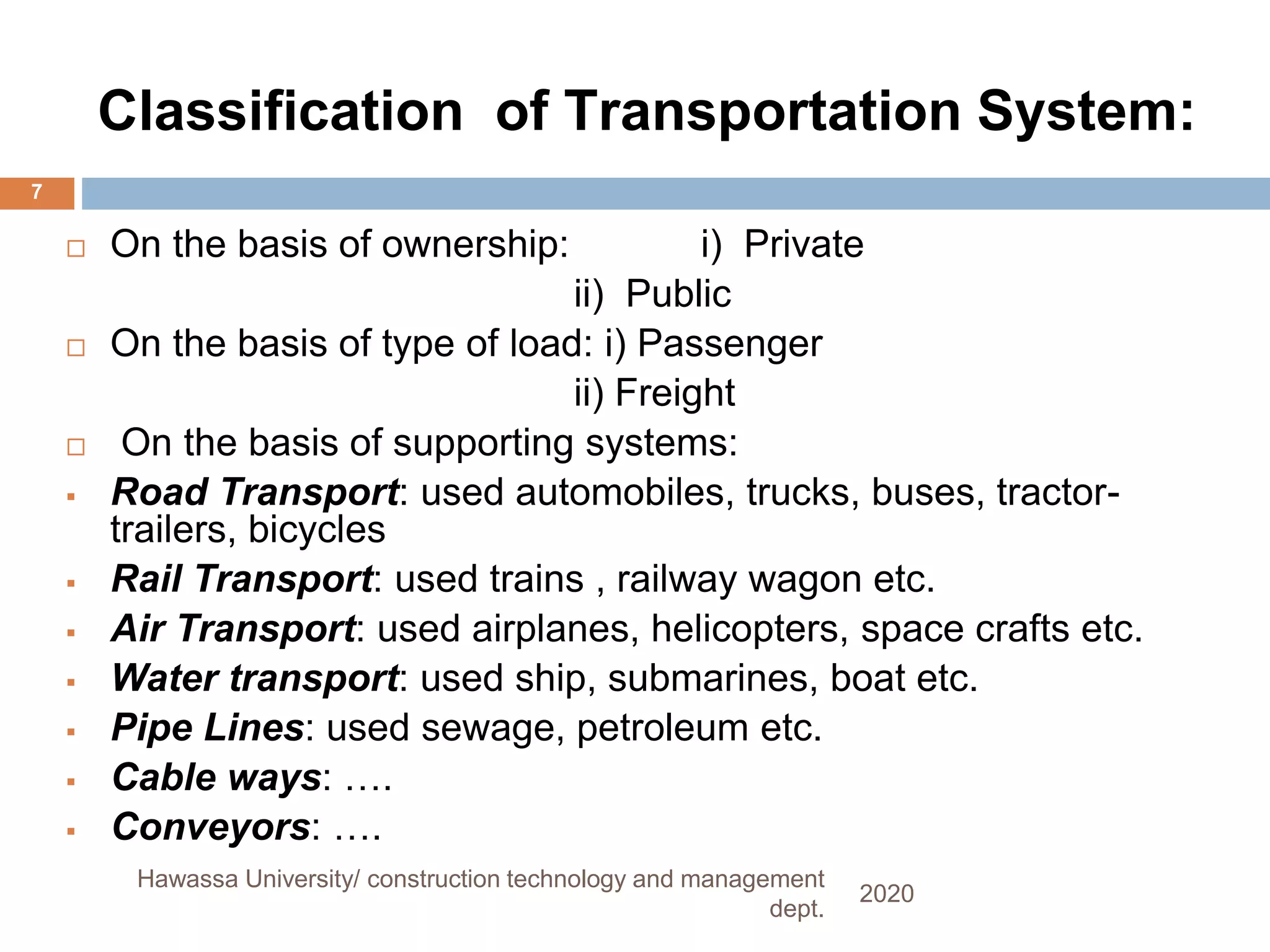 Chapter 1 introduction to transport system and planning | PPTX
