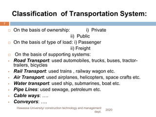 Chapter 1 introduction to transport system and planning | PPTX