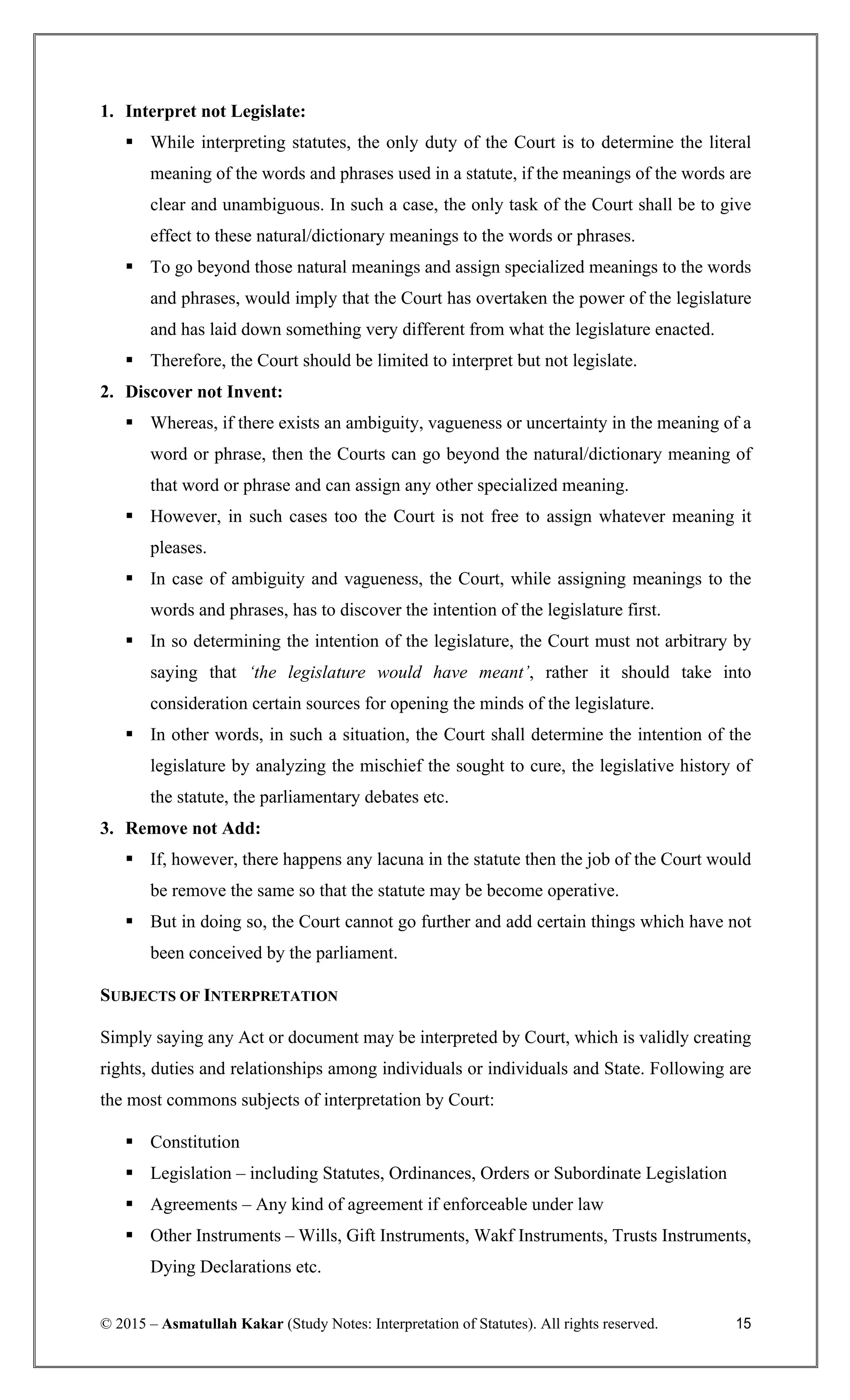 Chapter 1 introdution to interpretation of statutes | PDF