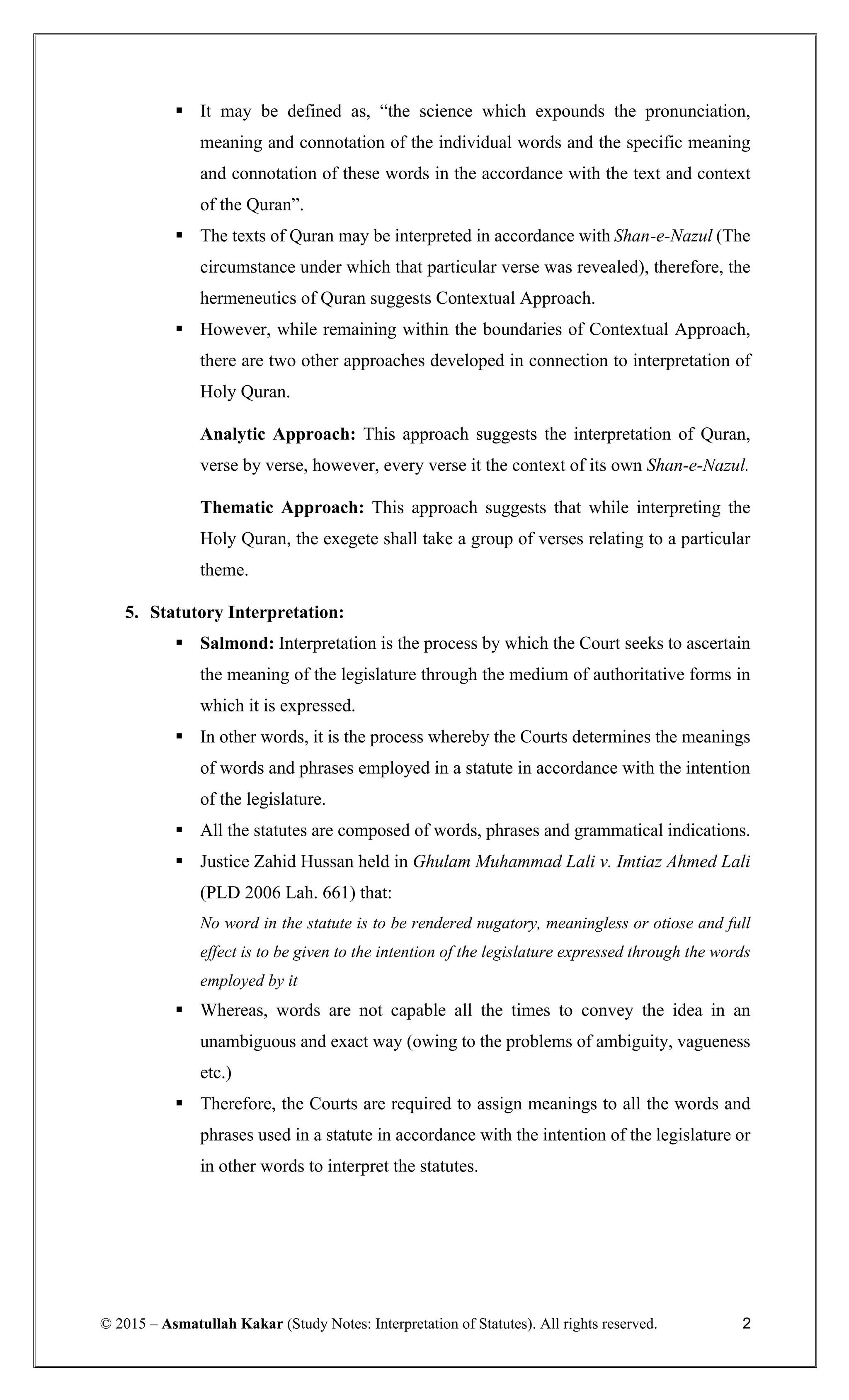 Chapter 1 introdution to interpretation of statutes | PDF
