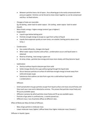 Chapter 1 kinetic particle theory notes ( class test ) | DOCX