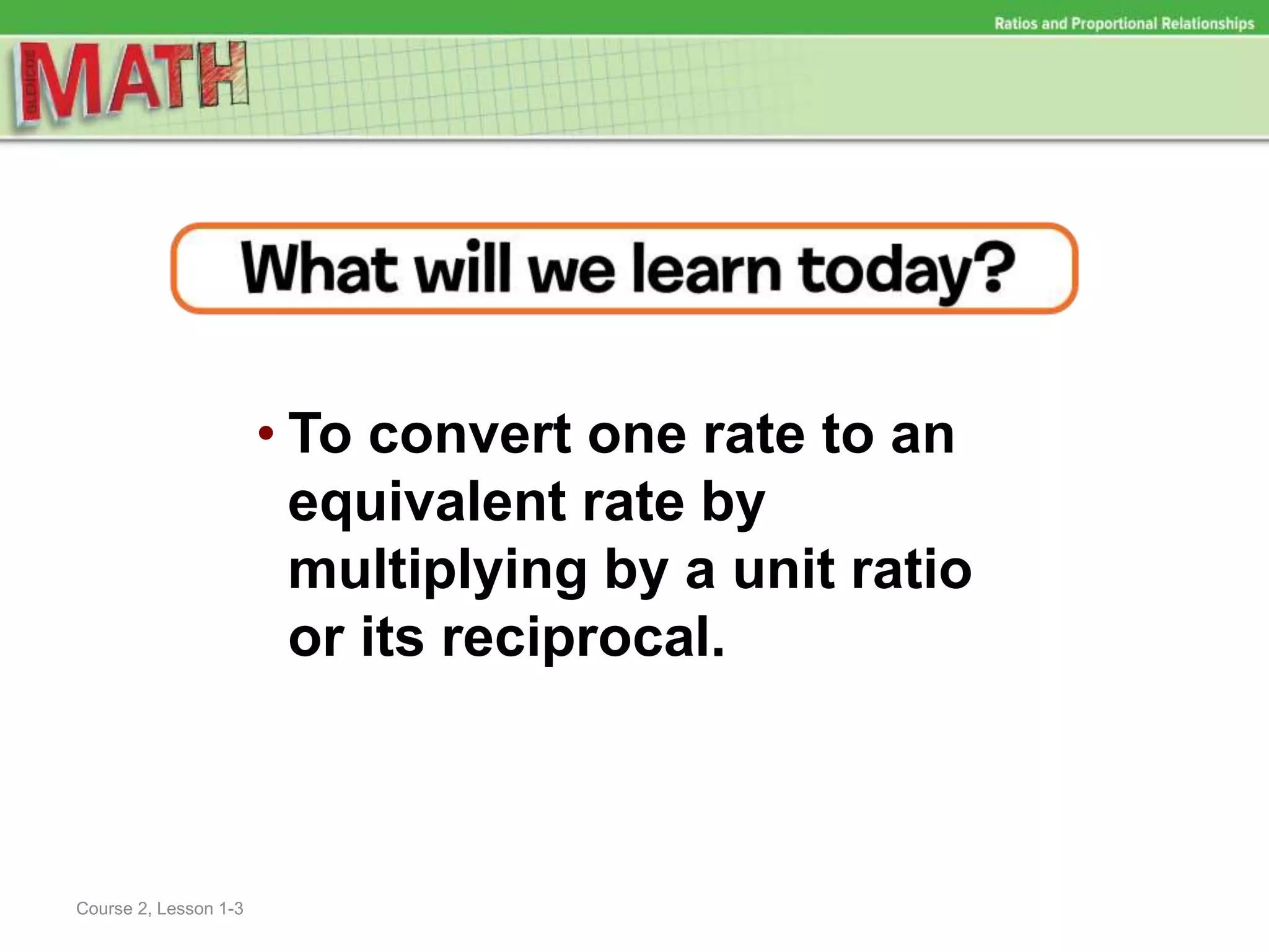 (7) Lesson 1.3 - Convert Unit Rates | PPT