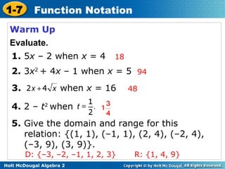 Chapter 1 Lesson 7 functions and notations | PPT