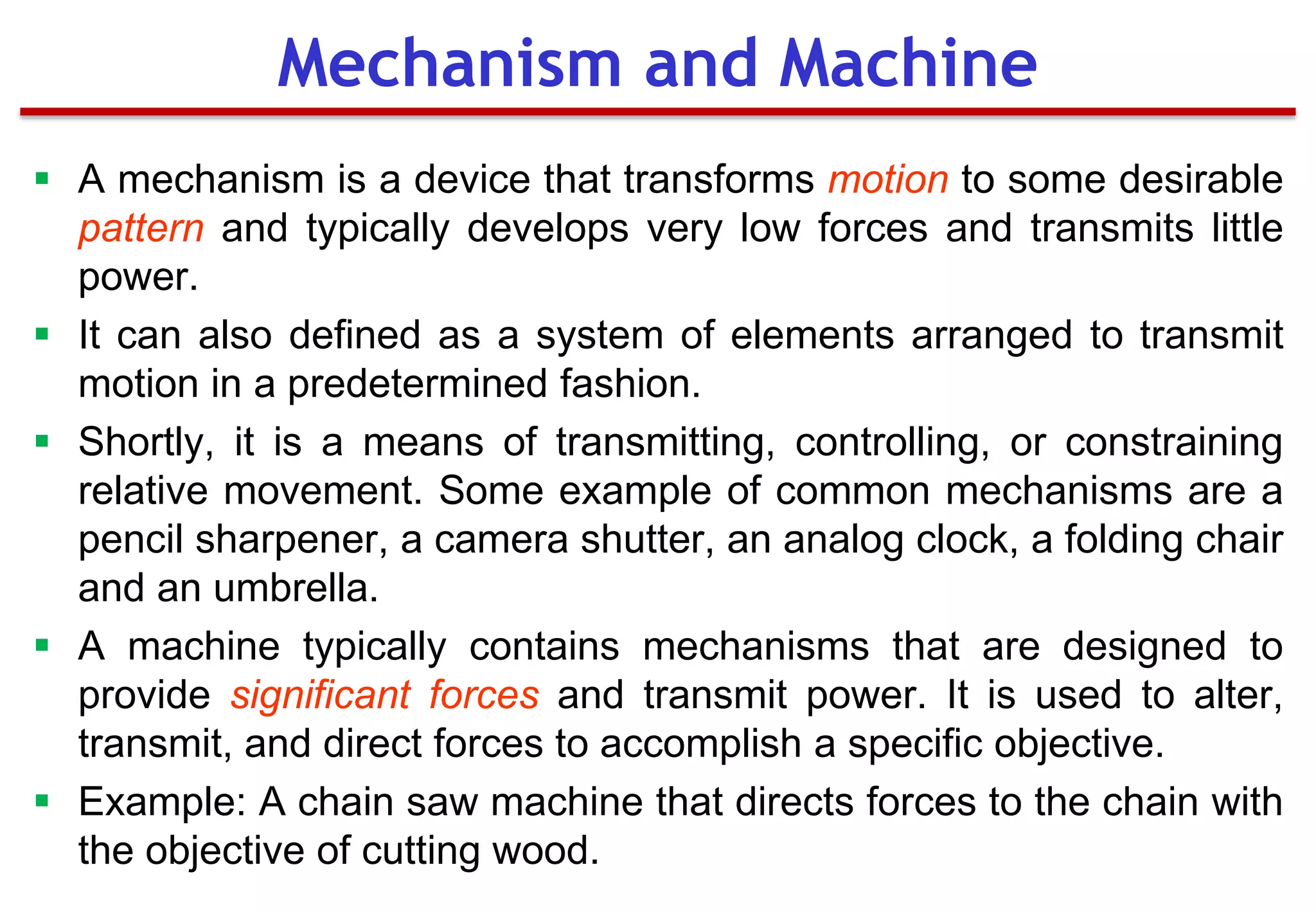 Chapter 1 Introduction to Mechanisms of Machinery | PPTX