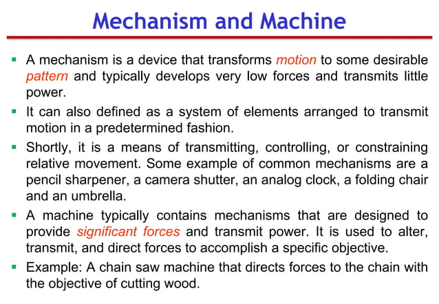 Chapter 1 Introduction to Mechanisms of Machinery | PPTX | Robotics ...