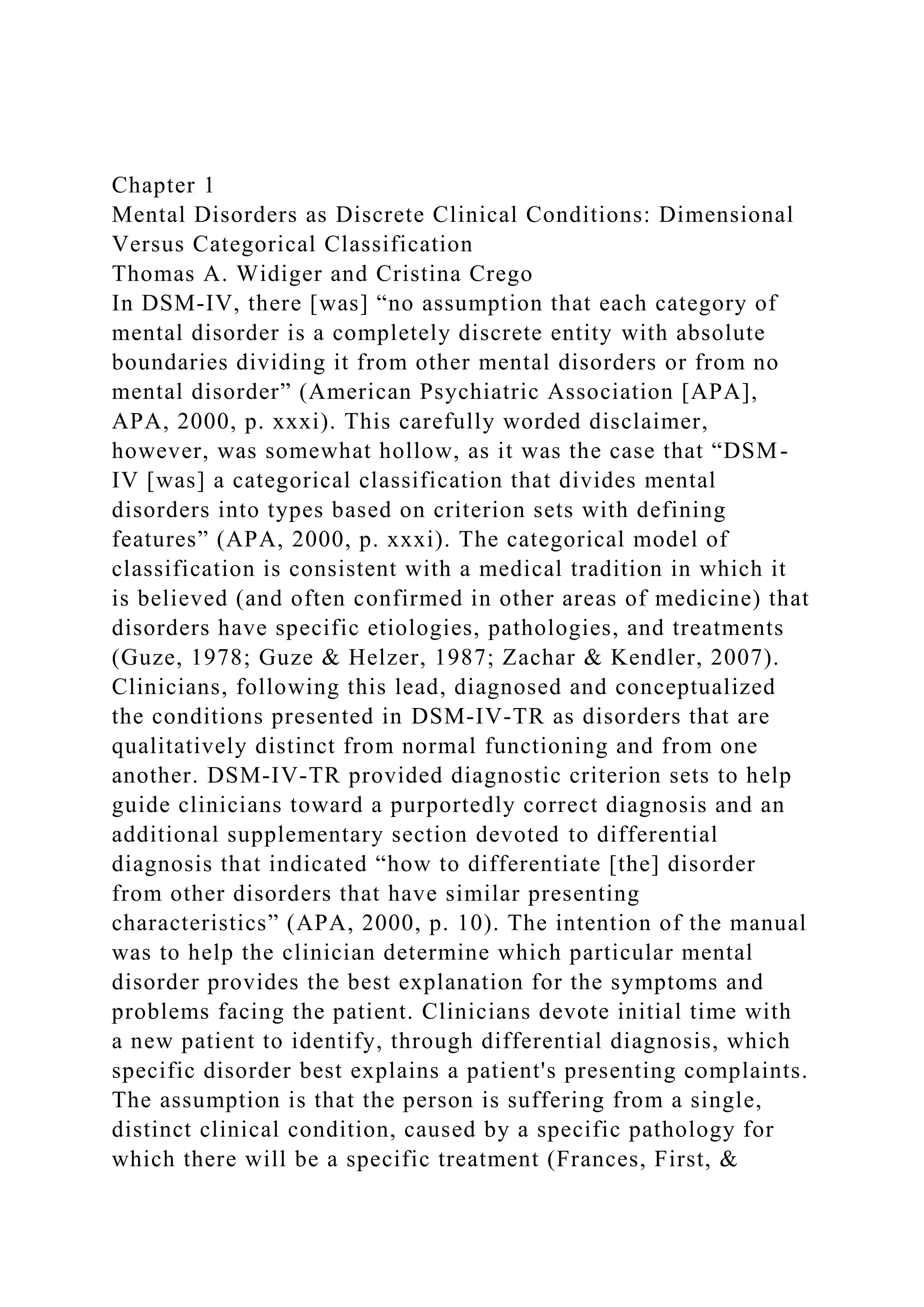 Chapter 1Mental Disorders as Discrete Clinical Conditions Dimen.docx
