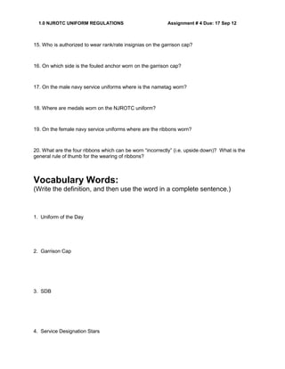 NS1 Assignment # 4 Uniform Regulations Questions | PDF