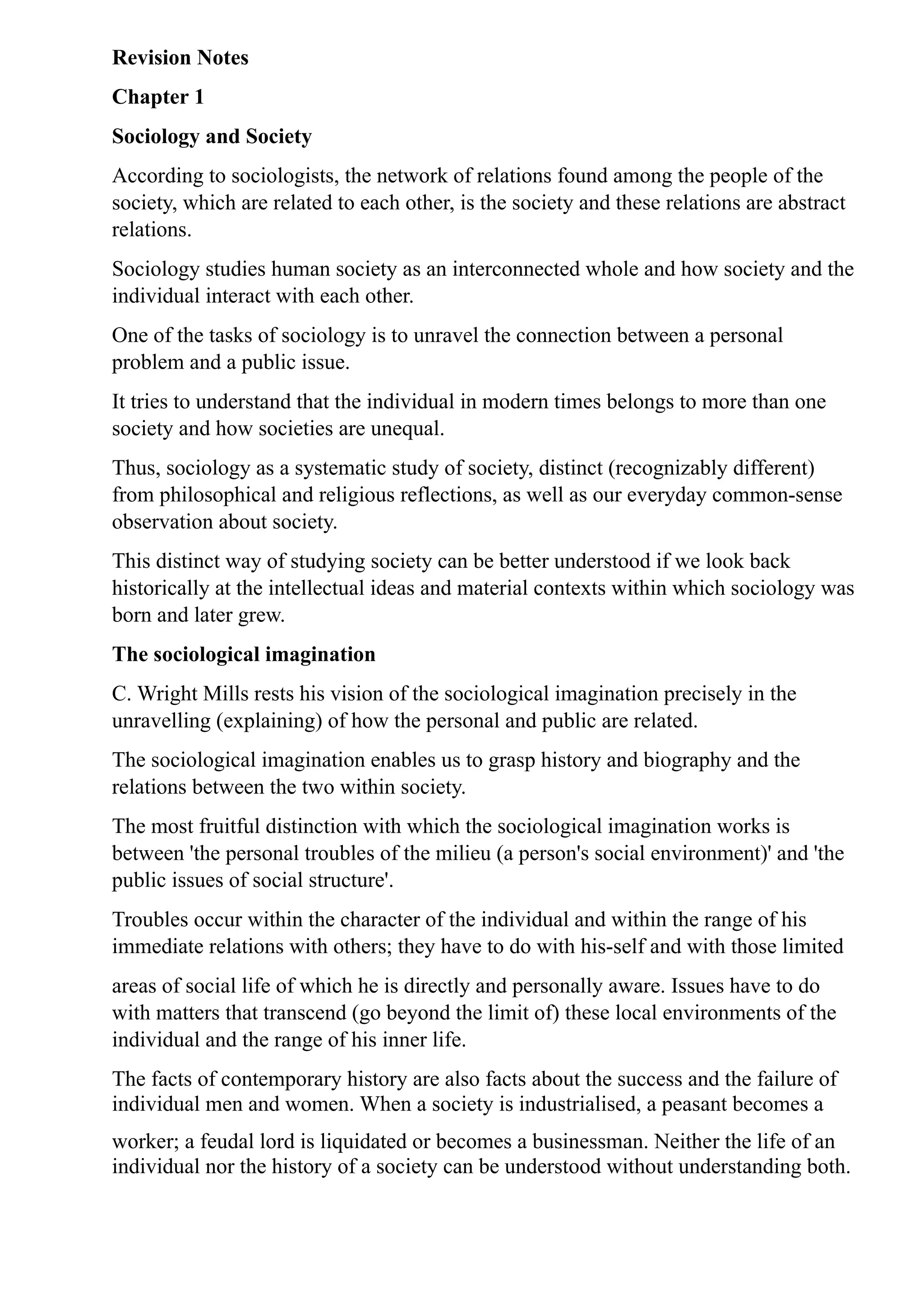 Chapter 1 notes Part 1-Sociology and society.docx